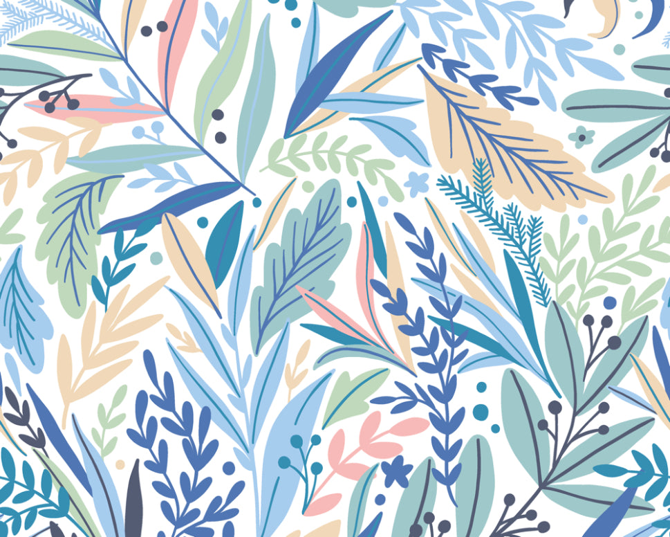 PATTERNED LEAVES - Washed Denim – Origin Murals