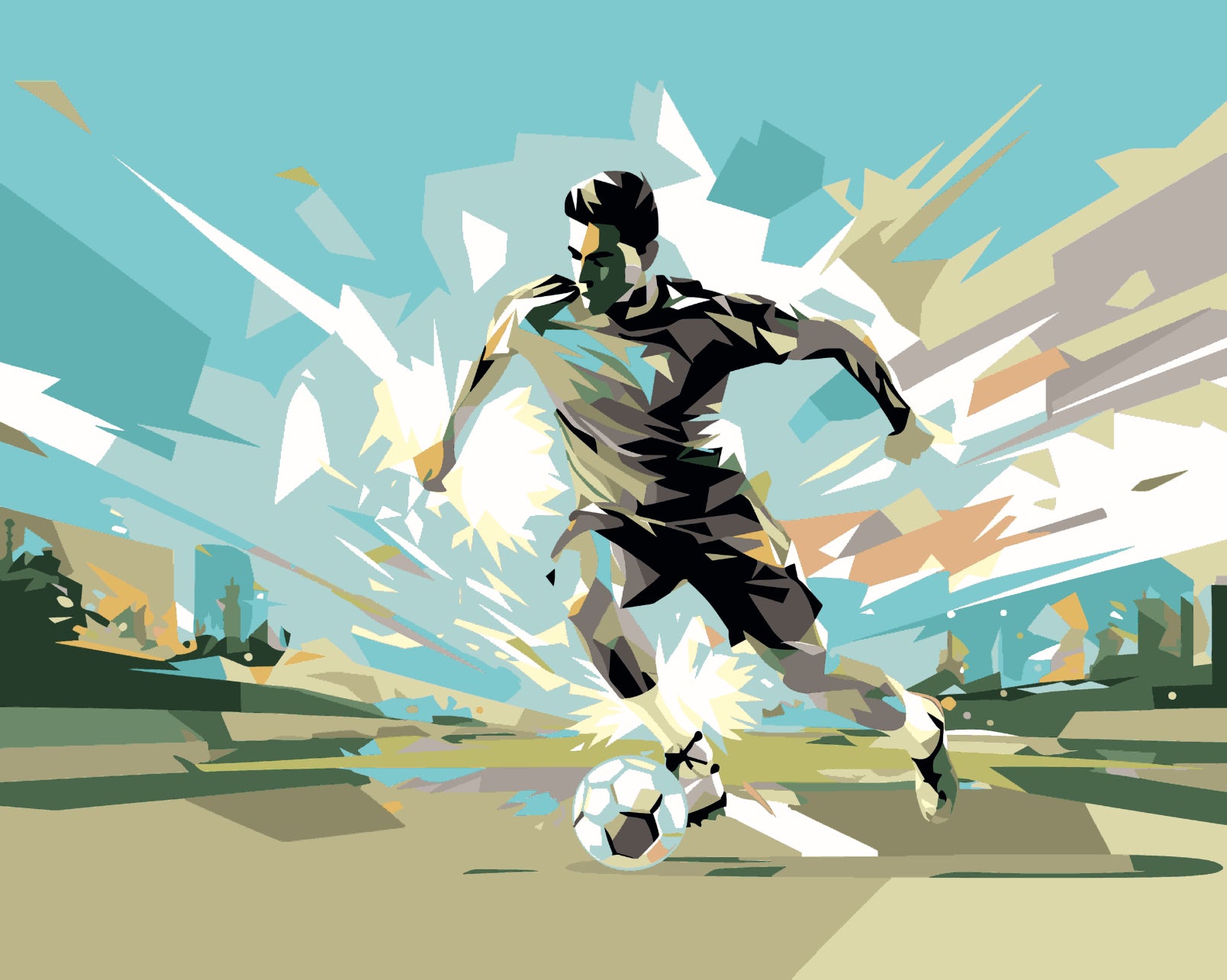 FOOTBALL PLAYER ABSTRACT LANDSCAPE - Blue – Origin Murals